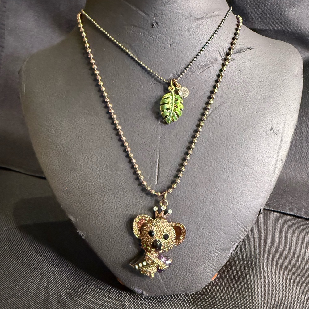 Betsey Johnson Gold Koala And Green Leaf Necklace Set - Gem